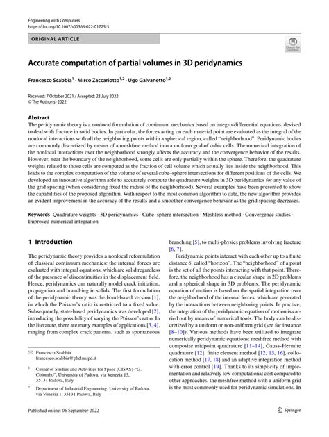 Pdf Accurate Computation Of Partial Volumes In 3d Peridynamics