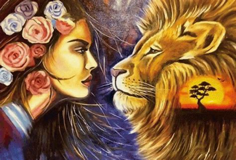 Картина лев и девушка 49 фото