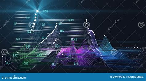 Abstract Background Waving Wireframe Grid From Lines And Dots And Spot Technology Concept Data
