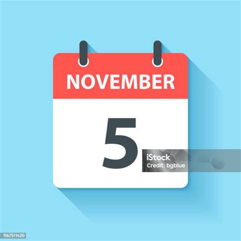 11月5日 平面設計風格的每日日曆圖示向量圖形及更多2019圖片 2019 2021 5號 Istock