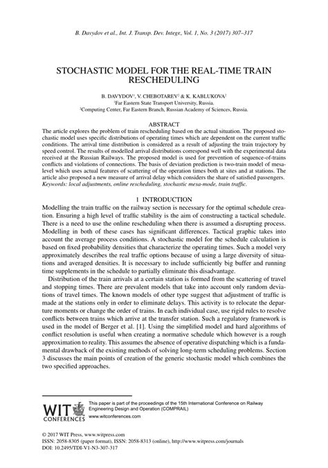 Pdf Stochastic Model For The Real Time Train Rescheduling