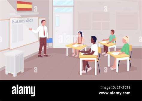 Animated Spanish Class Illustration Learning Foreign Language School
