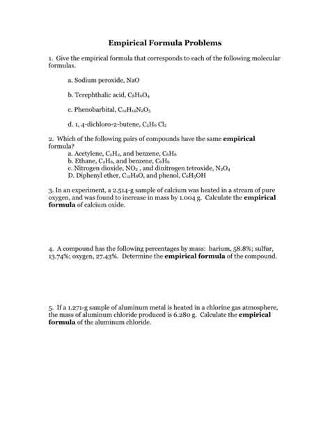 Empirical Formula Practice Problems