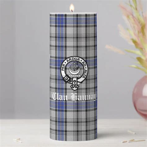 Scottish Clan Hannay Crest Badge And Tartan Custom Pillar Candle Zazzle