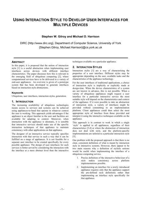 Using Interaction Style To Develop User Interfaces For Multiple Devices