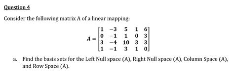 Solved Consider The Following Matrix A Of A Linear Mapping