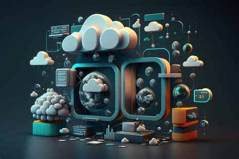 Premium Photo 3d Cloud Computing Hosting Technology With Electronic
