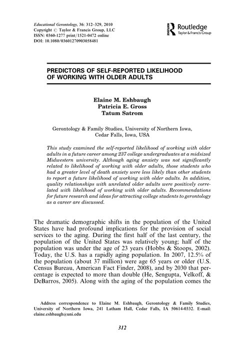 Pdf Predictors Of Self Reported Likelihood Of Working With Older Adults