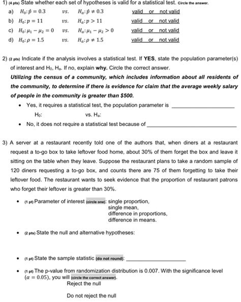 solved 1 4 pts state whether each set of hypotheses is