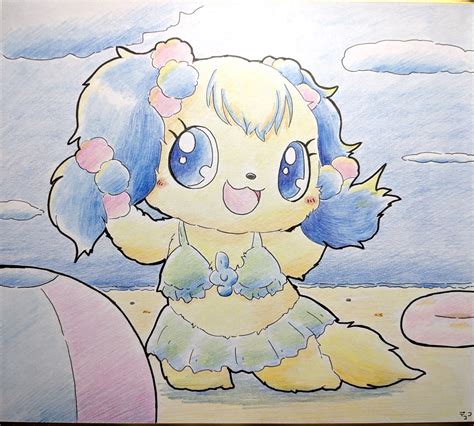 浜辺で耳を持ち上げながら決めているあたっくちゃんす風サフィーちゃん シロデココ