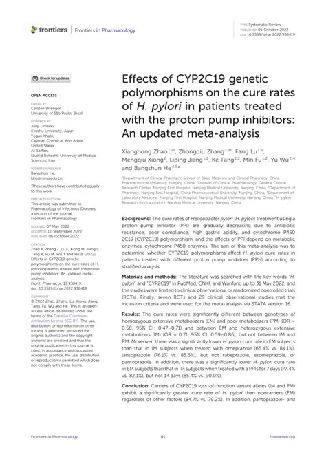 Pdf Effects Of Cyp2c19 Genetic Polymorphisms On The Cure Rates Of H