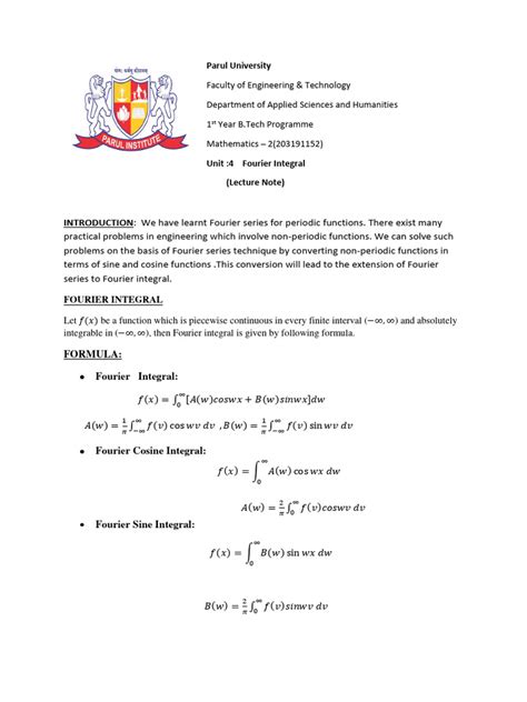 Unit 4 Fourier Integral Pdf Fourier Series Mathematical Analysis