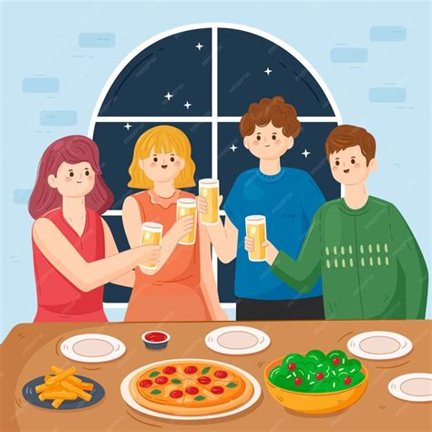 손으로 그린 디너 파티 그림 무료 벡터