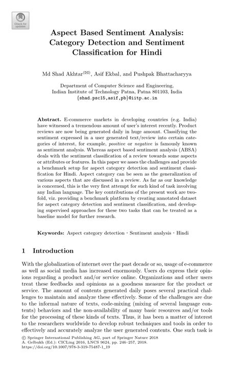 Pdf Aspect Based Sentiment Analysis Category Detection And Sentiment