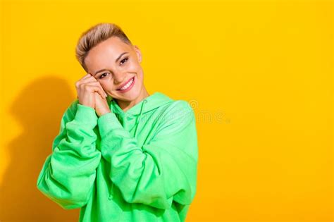 Portrait Of Gorgeous Candid Positive Girl Toothy Smile Folded Arms