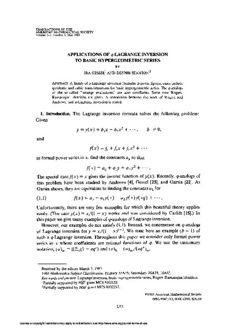 Pdf Applications Of Q Lagrange Inversion To Basic Hypergeometric