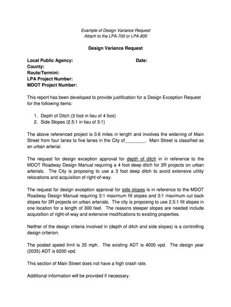 Fillable Online Example Of Design Variance Request Fax Email Print