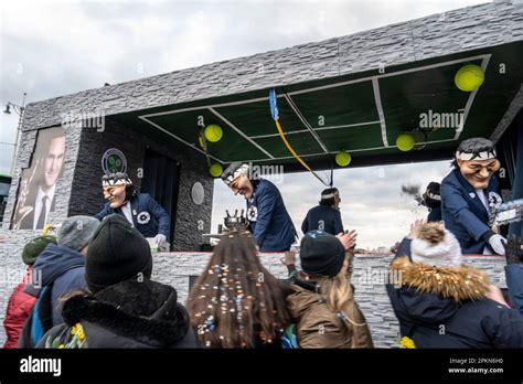 Roger Federer Theme Float Passing Out Treats To Parade Goers At The The Fasnacht Parade In