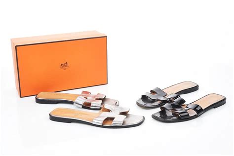 Hermes Oran Sandals Black Patent Silver Calfskin Size Footwear Costume