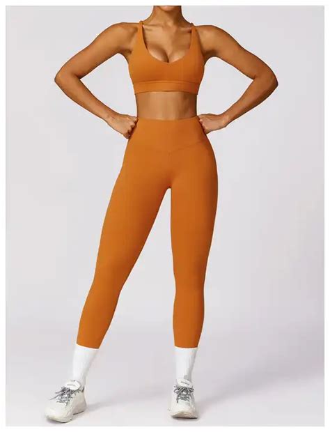 Women Fashion Yoga Set Gym Clothing Running Leggings Sports Bra Top No