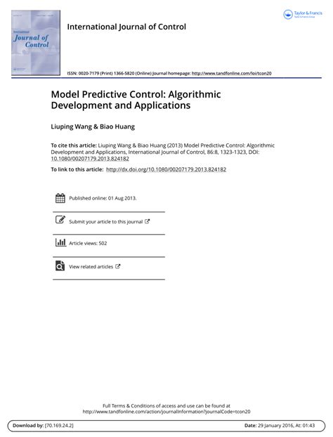 pdf model predictive control algorithmic development and applications