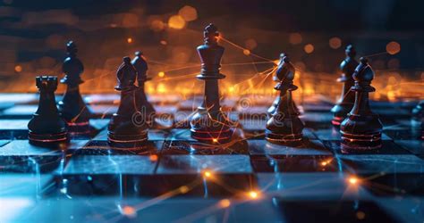 A Chessboard With Pieces Linked By Luminous Digital Threads Portraying