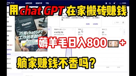 【副业推荐】亲测实战！用chat Gpt在家搬砖赚钱，薅羊毛日入800，躺家赚钱不香吗！ Youtube