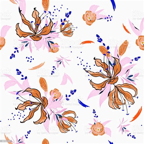 꽃의 많은 종류에서 아름 다운 피 파스텔 꽃 패턴입니다 식물 주제에 무작위로 흩어져 원활한 벡터 텍스처입니다 0명에 대한 스톡 벡터 아트 및 기타 이미지 Istock