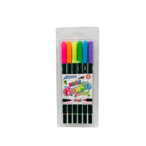 MARCADOR EST 6 COL BRUSH PINCEL ARTESCO NEON 0100021455 Tia Tula
