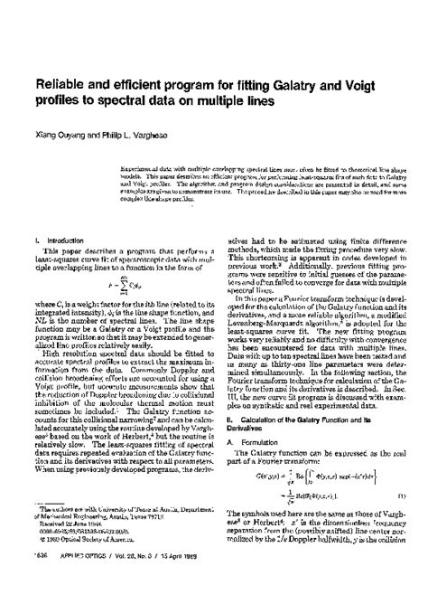 Pdf Reliable And Efficient Program For Fitting Galatry And Voigt
