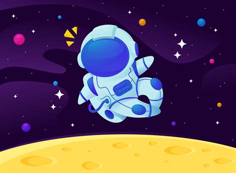 Vector Cartoon Astronauts Floating In The Galaxy With A Sparkling Star