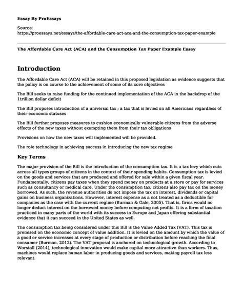 📚 The Affordable Care Act Aca And The Consumption Tax Paper Example Free Essay Term Paper