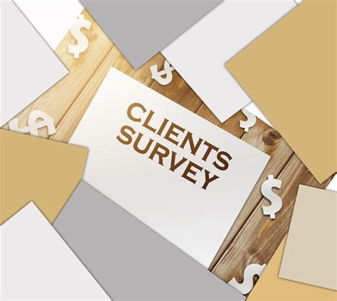Premium Photo Words Clients Survey Paper Dollar Signs On Wood Table