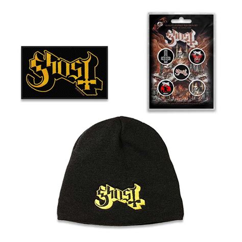 Ghost Officially Licensed Band Merch T Set 1 Embroidered Beanie 1 Set Of Five Button