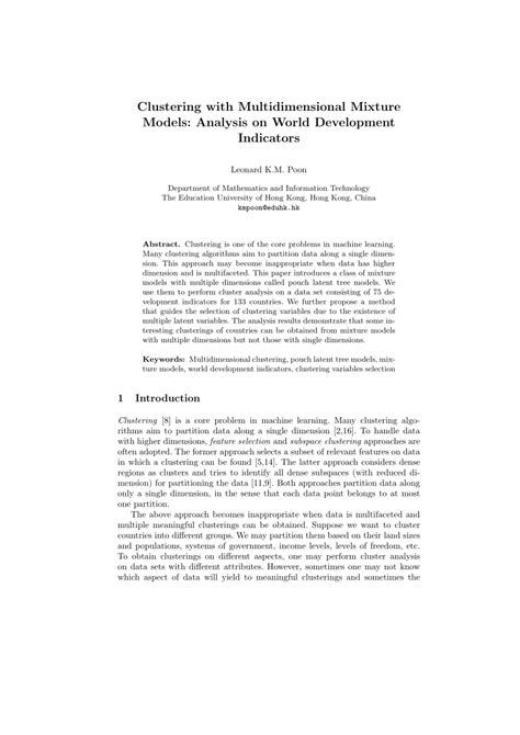 Pdf Clustering With Multidimensional Mixture Models Analysis On World Development Indicators