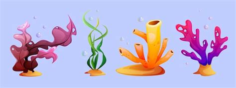 Set De Dibujos Animados De Algas Y Coral Vector Gratis