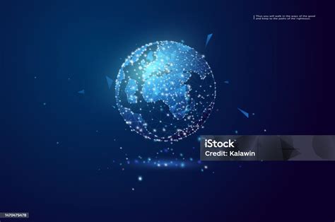 파란색 배경에 낮은 폴리라인 접지 네트워크 기술 글로벌 비즈니스 연결 지점 및 라인 점박이에 대한 스톡 벡터 아트 및 기타 이미지 점박이 지구본 3차원 형태 Istock