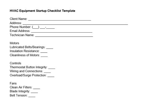 Hvac Equipment Startup Checklist At Frank Mauricio Blog