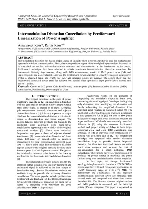 Pdf Intermodulation Distortion Cancellation By Feedforward