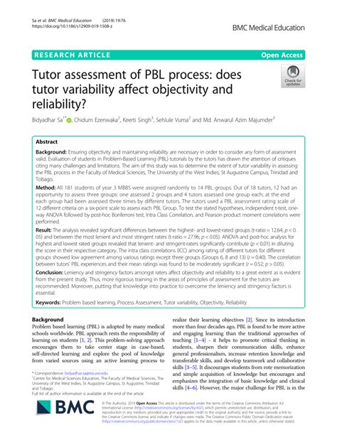 Pdf Tutor Assessment Of Pbl Process Does Tutor Variability Affect Objectivity And Reliability