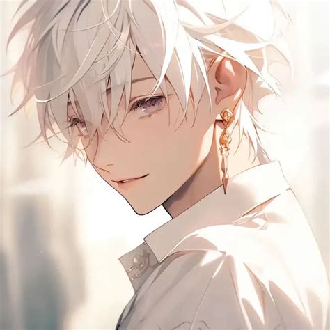 An Anime Character With White Hair And Piercings On His Ears Is Looking