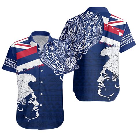 Hawaii Short Sleeve Shirt Polynesian Tribal Flag King Kamehameha