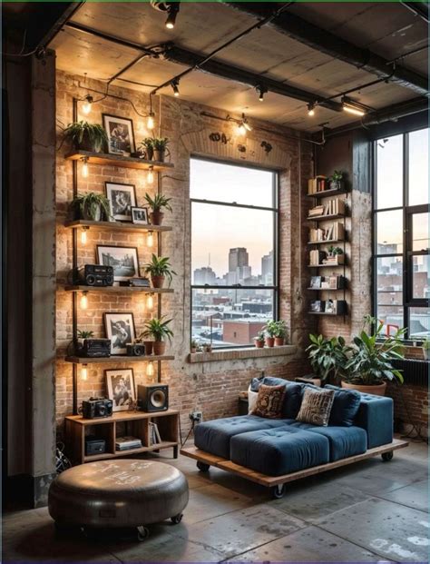 Aubergine And Smokey Color Scheme For Bedroom Industrial Loft Design Industrial Living Room