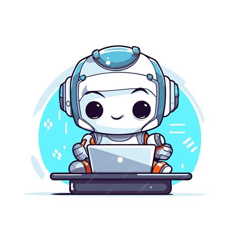 Premium Vector Cute Cartoon Robot Working On Laptop Vector Illustration Technology Concept