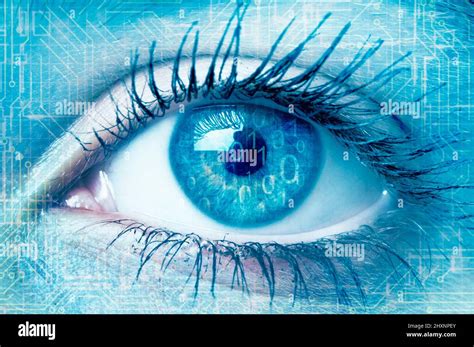 Woman Eye With Binary Digits And Computer Board Superimposed Stock Photo Alamy