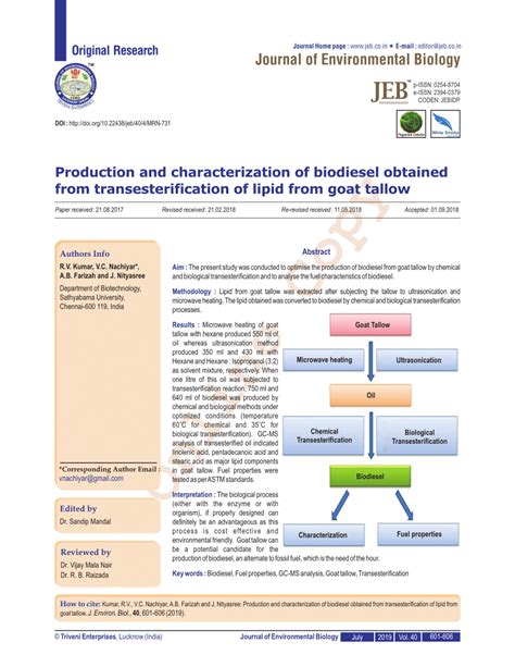 Pdf Production And Characterization Of Biodiesel Obtained From Transesterification Of Lipid