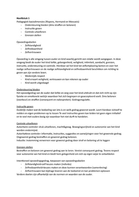 Samenvatting Boek Inleiding Pedagogiek Hoofdstuk Pedagogiek Basisdimensies Rispens Hermand