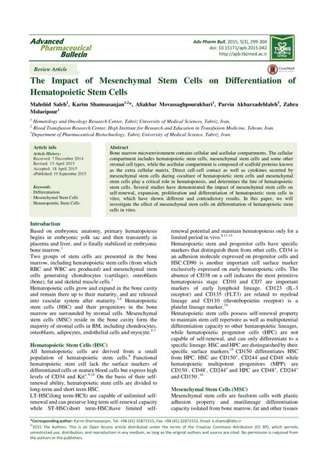 Pdf The Impact Of Mesenchymal Stem Cells On Differentiation Of