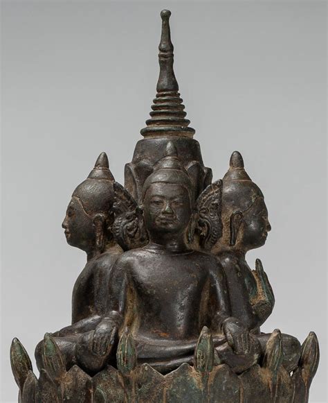 Antique Khmer Style Southeast Asia Bronze Four Way Buddha Statue 51cm