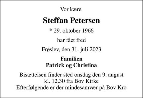 Steffan Petersen Dødsannoncer I Danmark